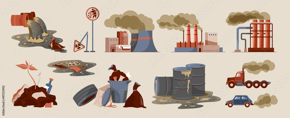 Flat Air Pollution Set Stock Vector | Adobe Stock