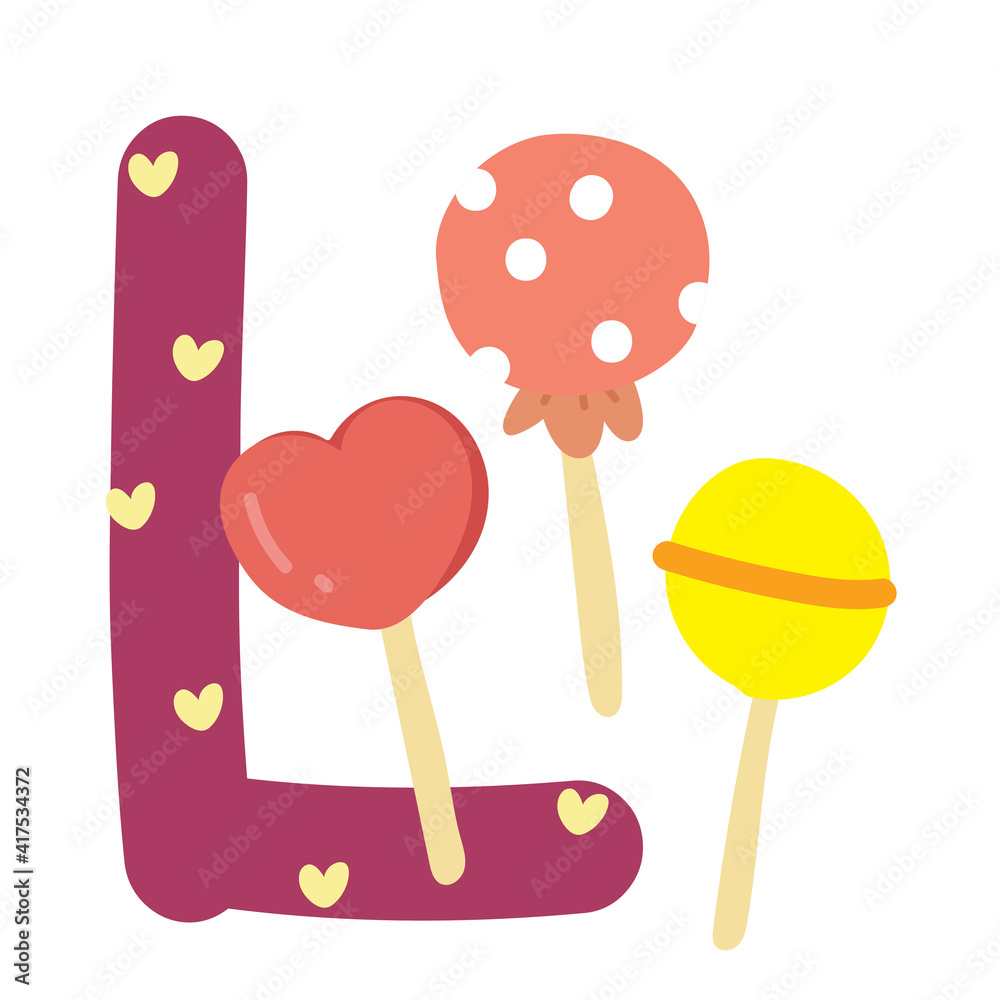 Capital letter L of English alphabet with cute cartoon lollipop candy ...