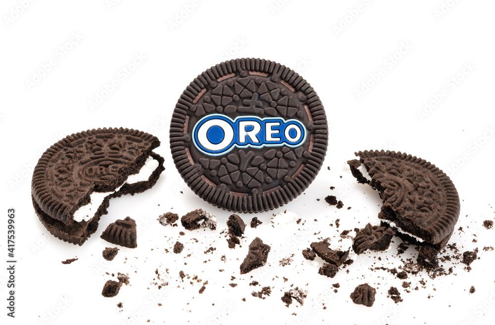 ROSTOV ON DON, RUSSIA-February 25, 2021 - Oreo cookies with crumbs on a ...