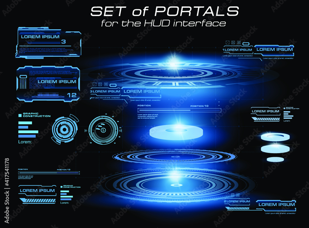 HUD user interface with holographic digital portal. Set virtual ...