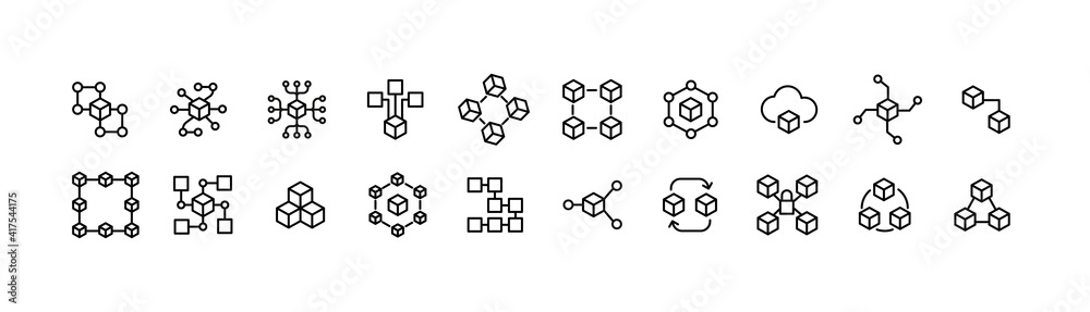 Stroke vector blockchain line icons. Stock Vector | Adobe Stock