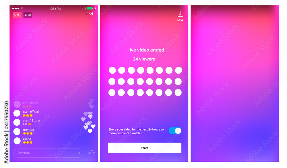 Instagram live stream camera. Photo frame design social media network ...