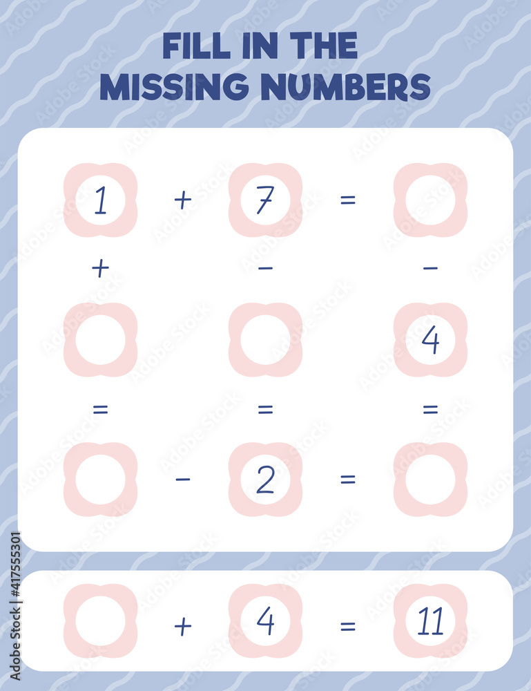 Vetor de Fill in the missing numbers. Printable maths worksheet ...