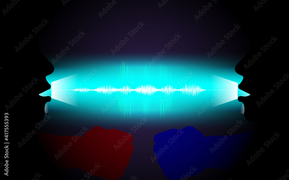 Conflict between the two sides. Fighting with sound or words. two fists ...