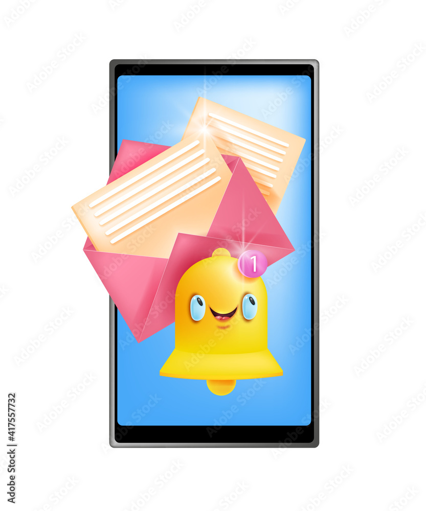 New message, incoming notification icon, chat alert bell, smartphone ...