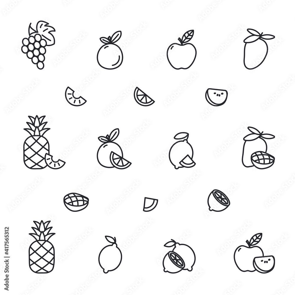 Set of simple fruit icons isolated on white background. Collection of ...