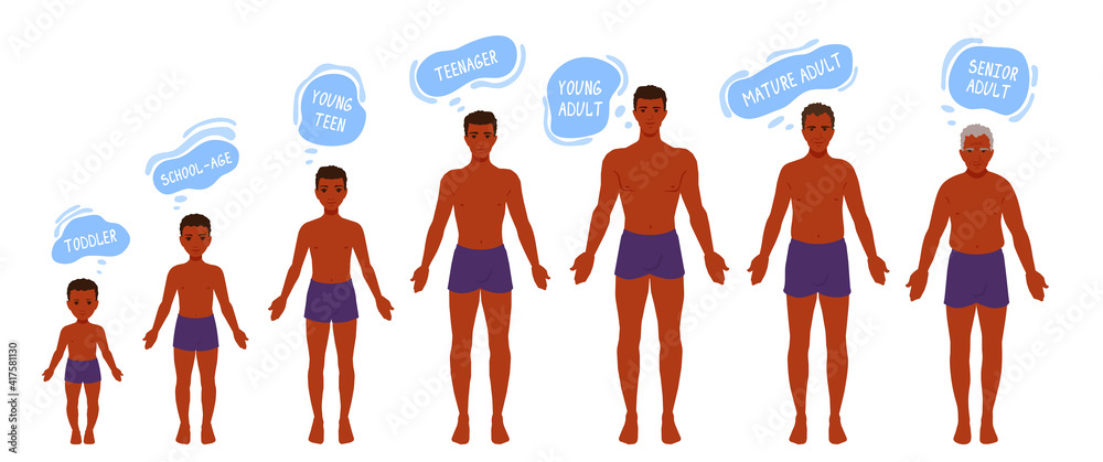 The human body aging process. A person aging, getting old. Man anatomy ...