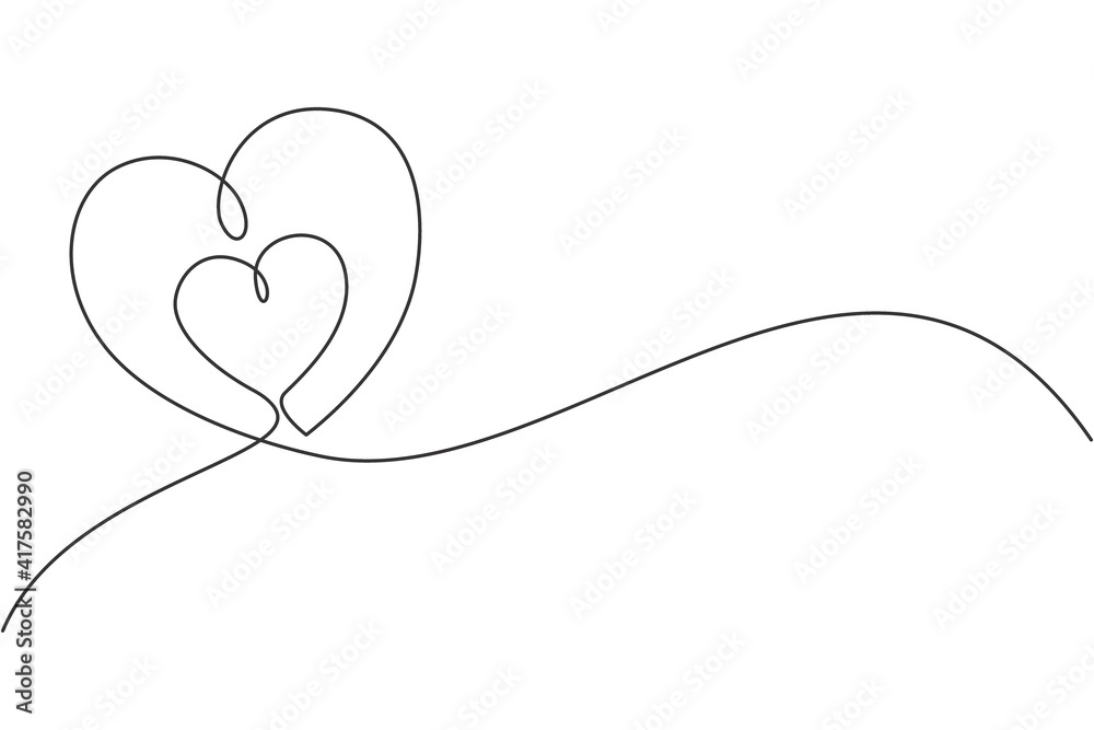 One Continuous Line Drawing Of Cute Love Heart Shaped For Lovable