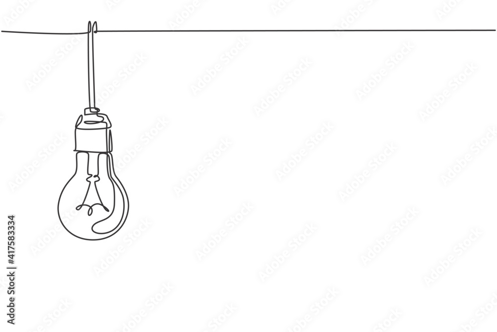 Single continuous line drawing of light bulb hang on house ceiling ...