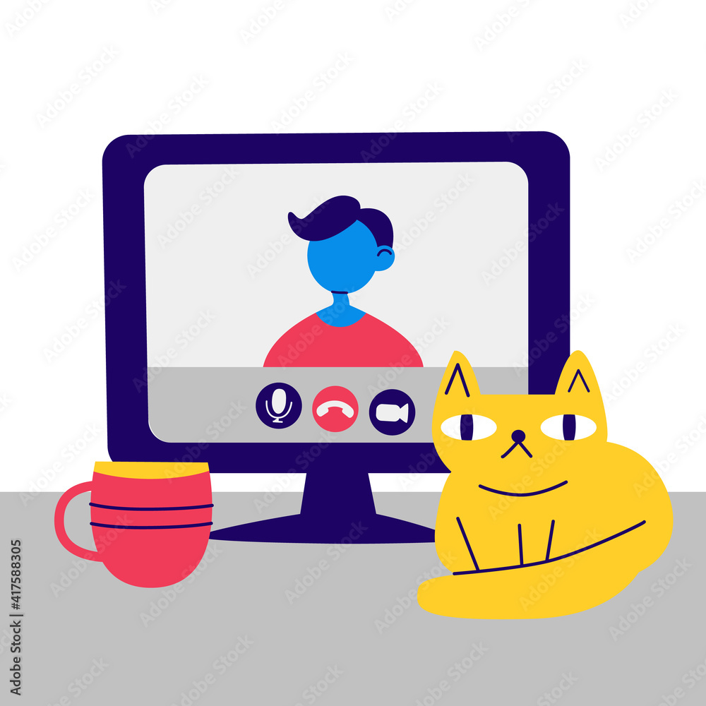 Video call stock vector concept. Computer monitor, person on display ...