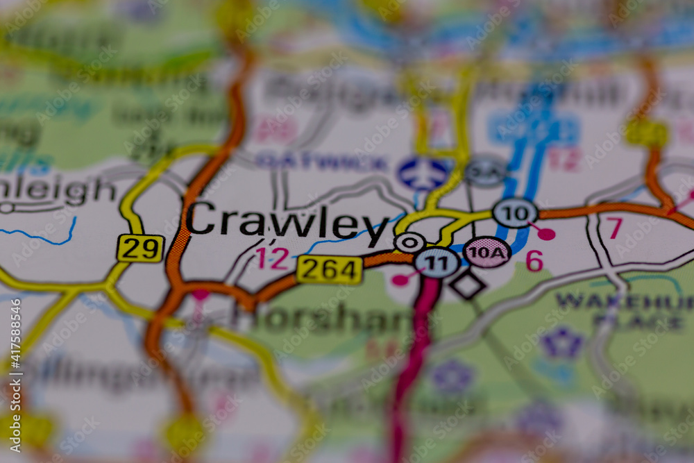 03-01-2021 Portsmouth, Hampshire, UK Crawley Shown on a road map or ...