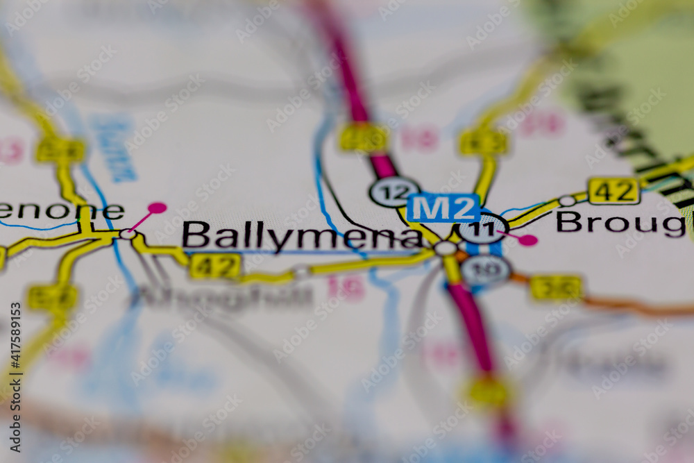03-01-2021 Portsmouth, Hampshire, UK Ballymena Shown on a road map or ...