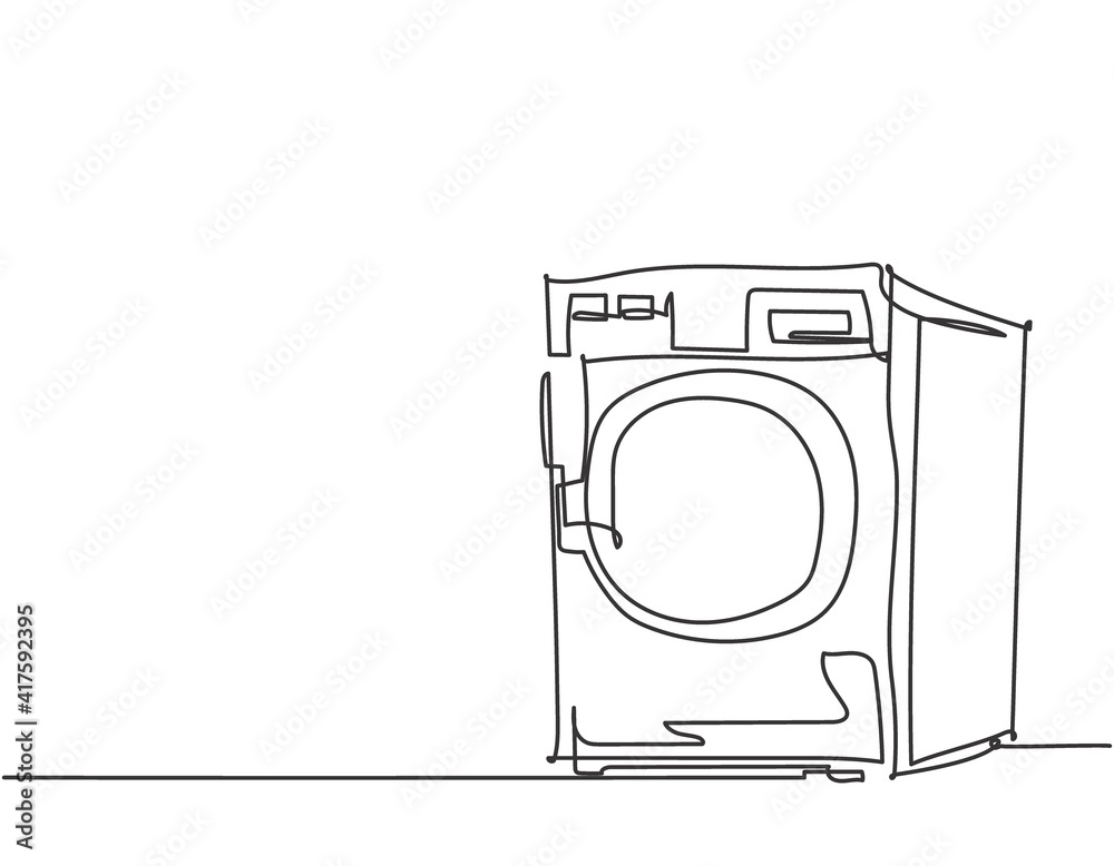 One single line drawing of front door washing machine home appliance ...