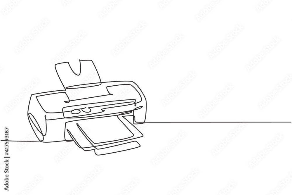 One single line drawing of digital printer for company business ...