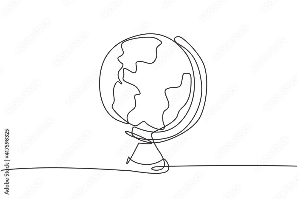 Continuous one line drawing round world globe map. Back to school hand ...
