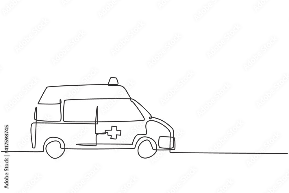 Single continuous line drawing of hospital ambulance vehicle to rescue ...