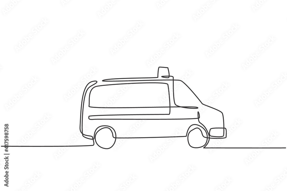 Single one line drawing hospital ambulance car to help injury patient ...