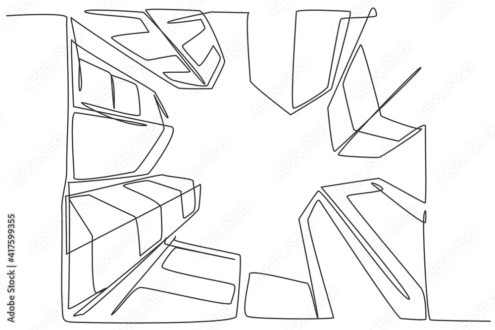 Single continuous line drawing of office buildings from low view to sky ...