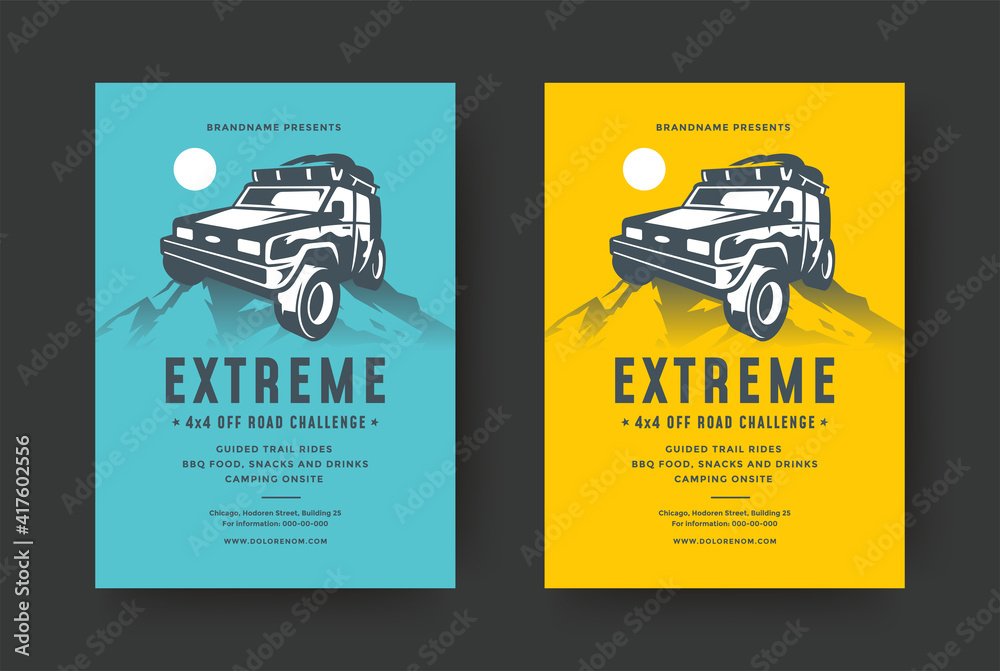 Off road truck competition poster or flyer event modern typography ...
