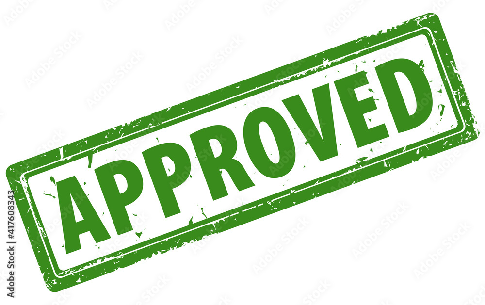 Approved green square filled rubber stamp icon isolated on white ...