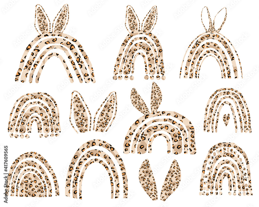 Leopard boho rainbows clipart. Modern various rainbow illustrations ...