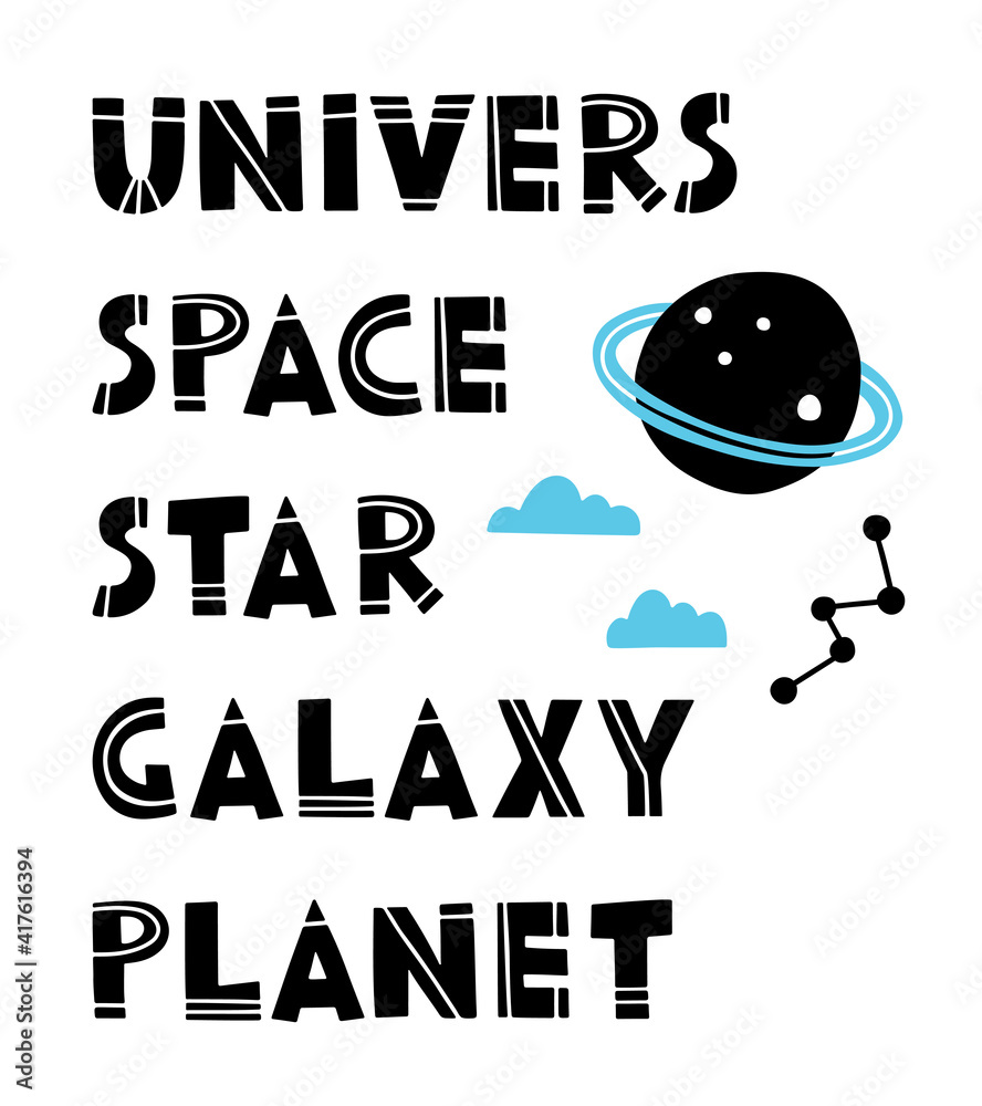 Fototapeta Vector flat space alphabet for kids. Alphabet poster for ...