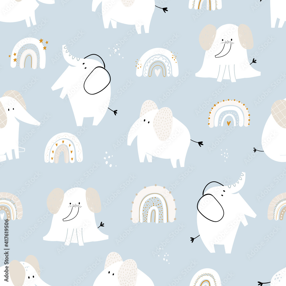 Vector hand-drawn colored childish seamless repeating simple flat ...