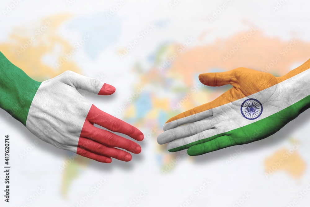 Italy and India - Flag handshake symbolizing partnership and ...