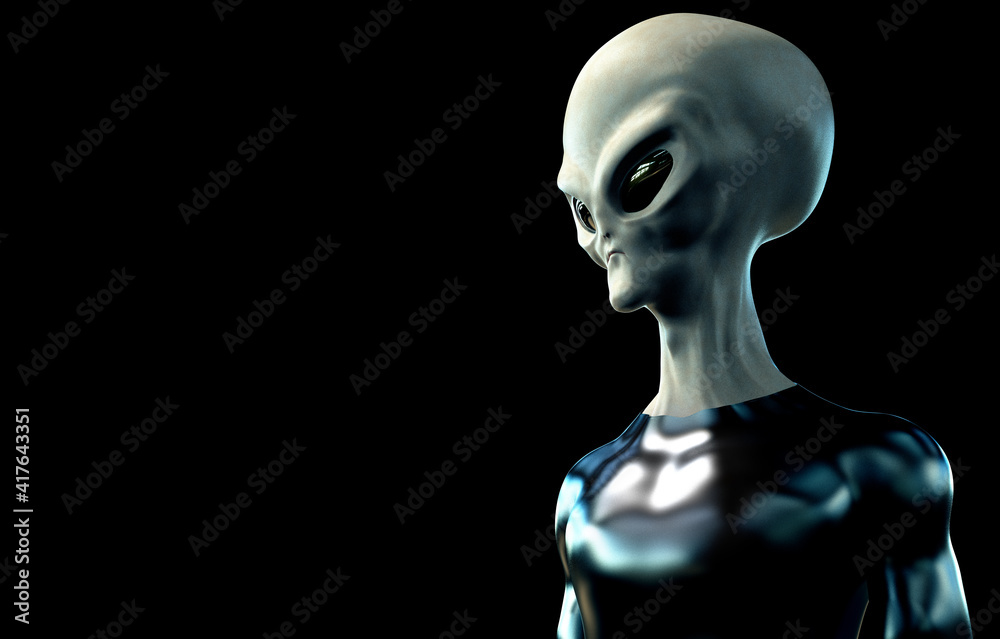 Grey Alien Humanoid ET Character on black Background. Extremely ...