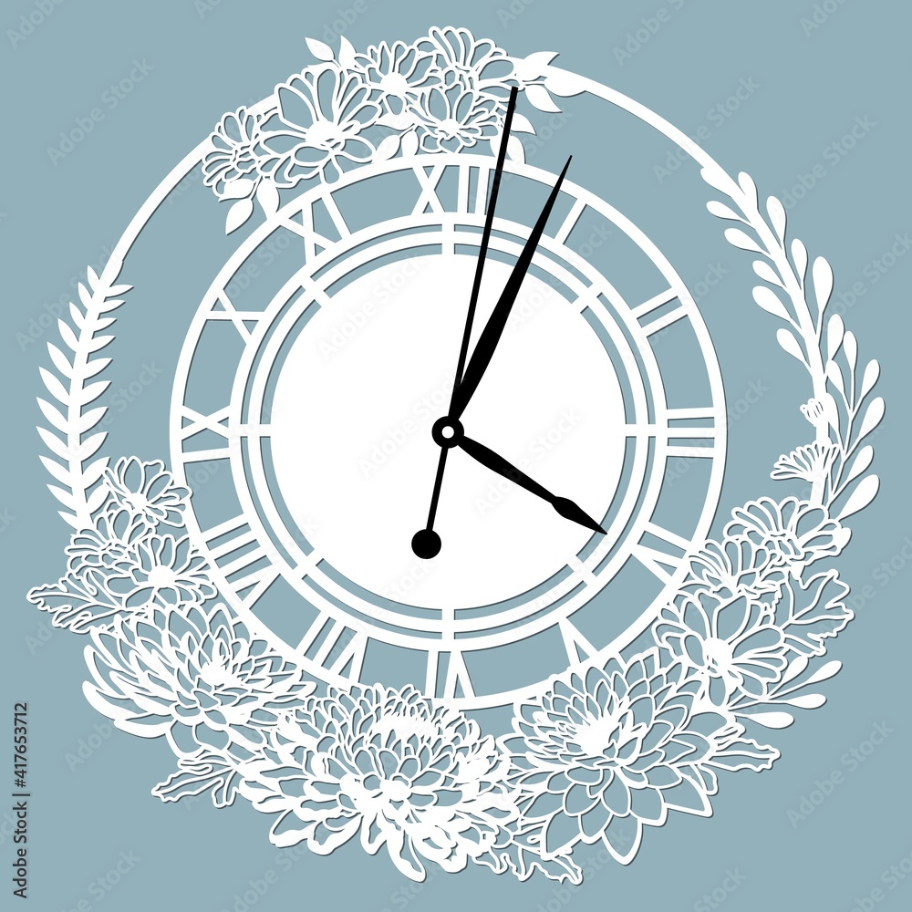 Simple clock face with roman numerals. Vector template for laser cut ...