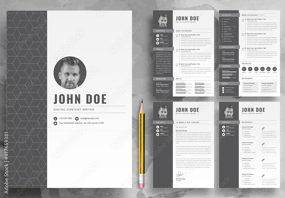 Black Sidebar and Photo Layout with Resume Stock Template | Adobe Stock