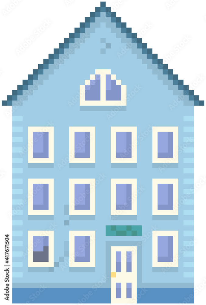 House isolated on white. Pixelated apartment building with many windows ...