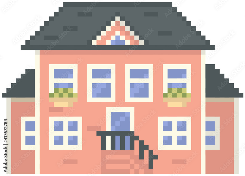 House isolated on white. Pixelated apartment building with many windows ...