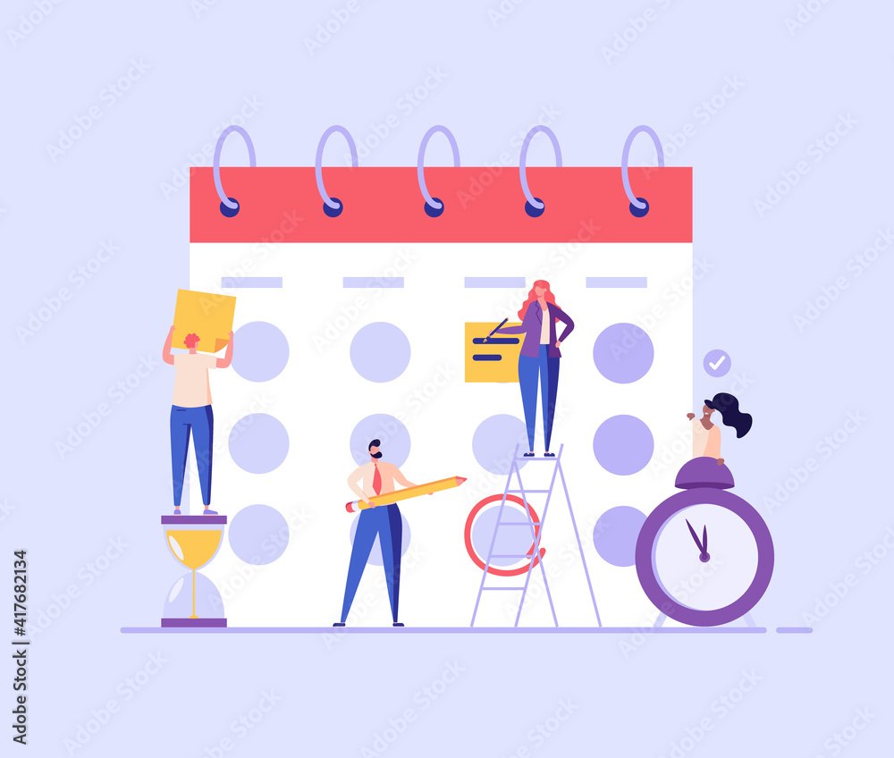 Planning schedule, business event and calendar concept. People with ...