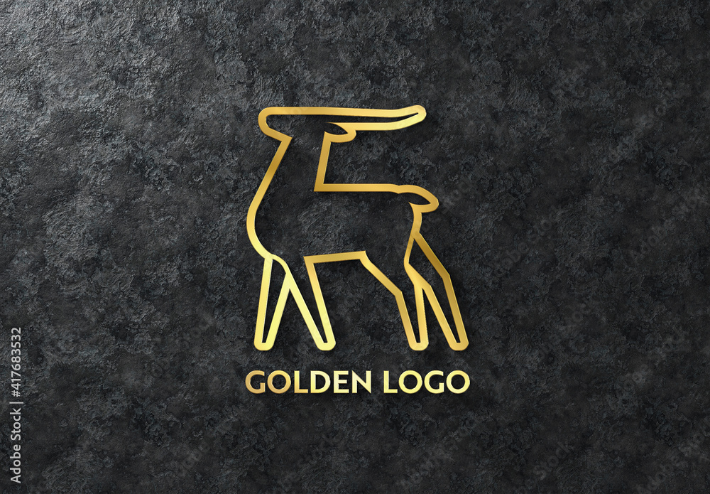 3D Glossy Gold Logo Sign Mockup on Dark Wall Stock Template | Adobe Stock