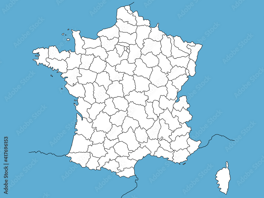 French political map sketch with blue sea for coloring Stock ...