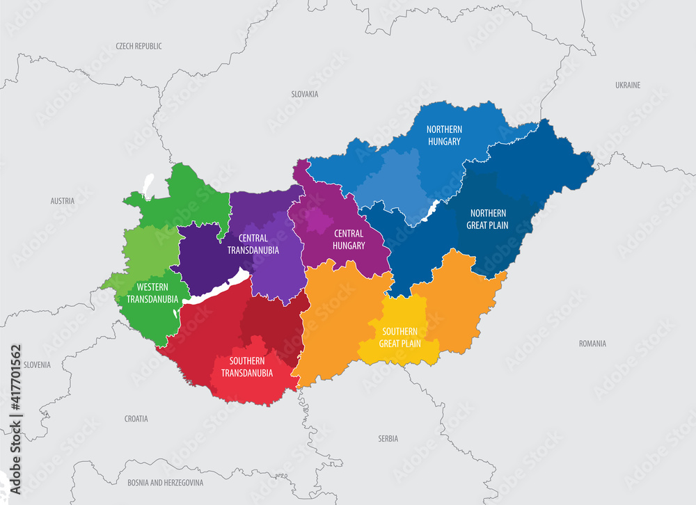 Map statistical regions of Hungary with territories neighboring ...