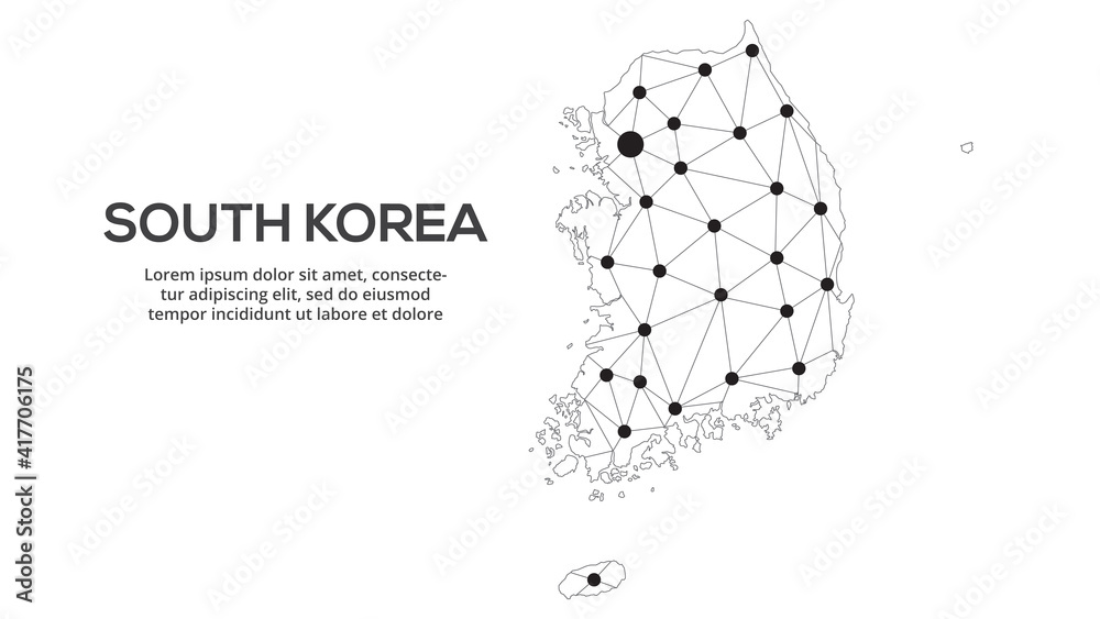 South korea communication network map. Vector image of a low poly ...