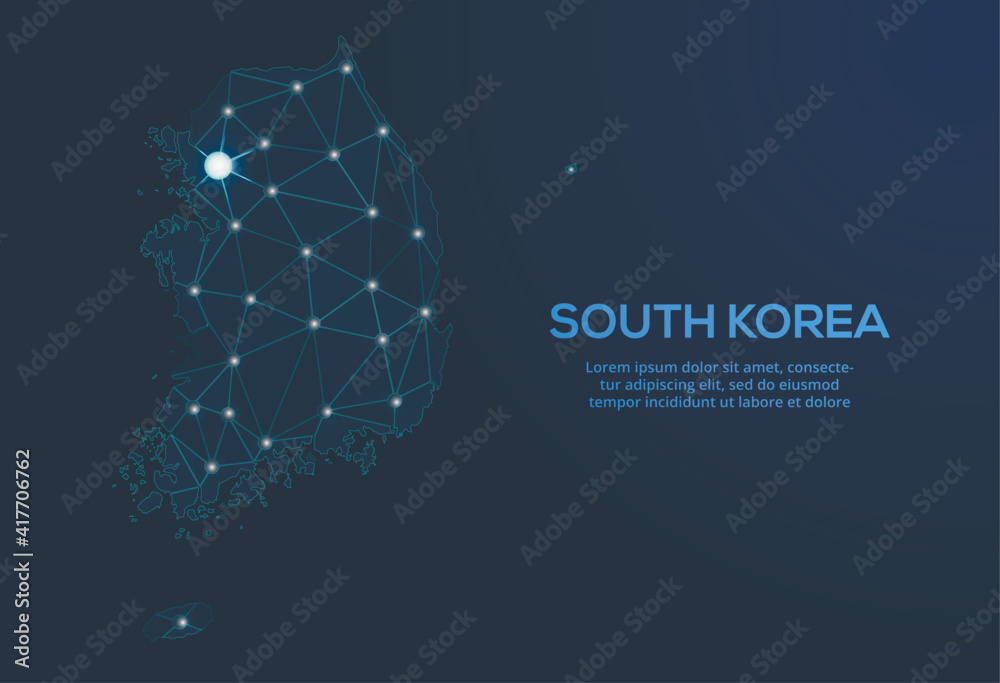 South korea communication network map. Vector low poly image of a ...