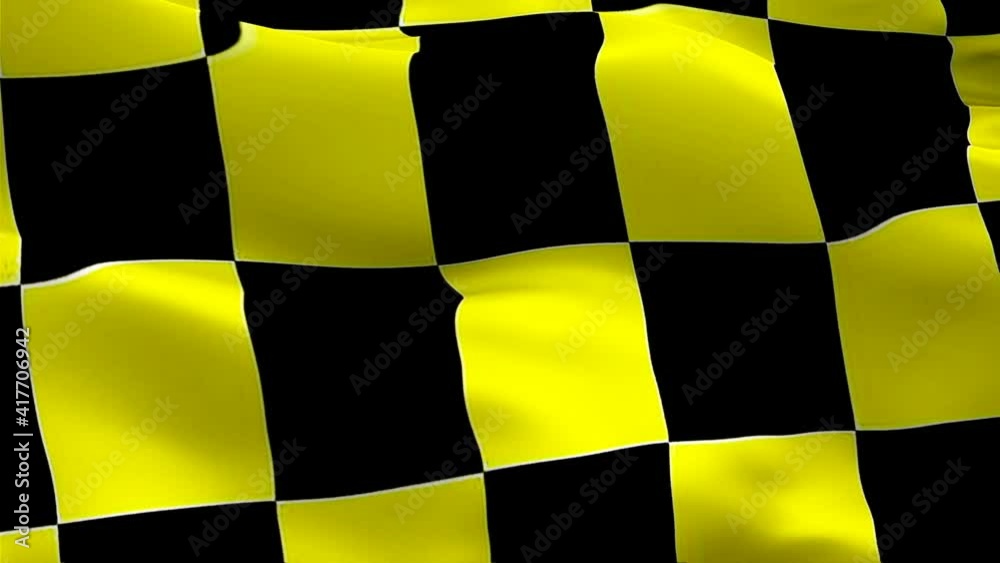 Racing Yellow and Black checkered flag Start Race waving in wind video ...