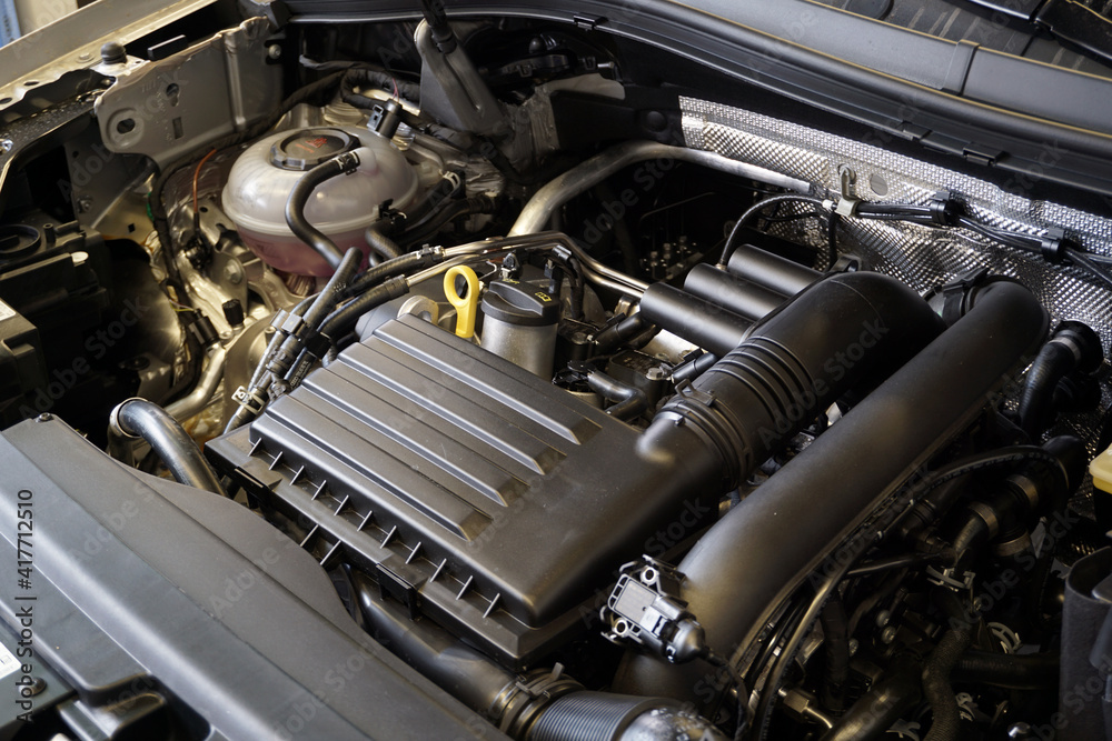 Moscow Russia - March 02 2021:Top view of a modern engine. In the ...