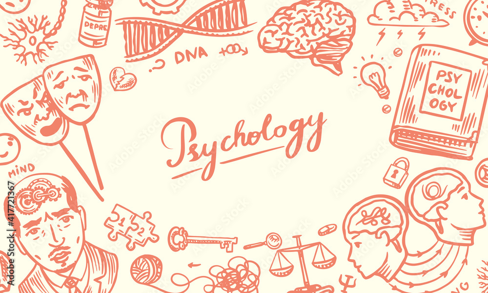 Psychology science poster or banner. Psychologist online. Clew and dna ...