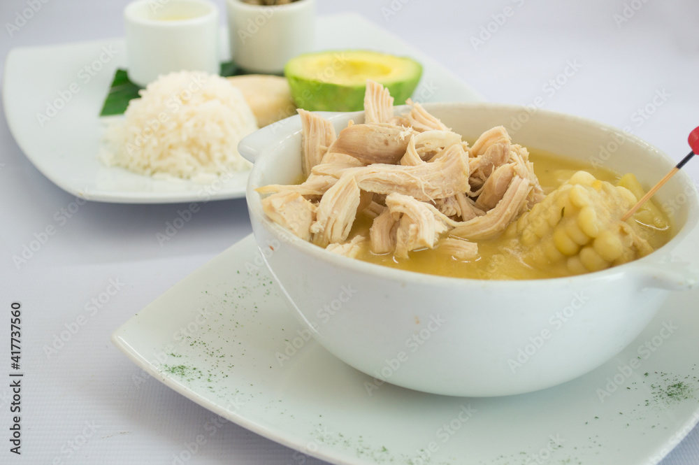 Tipico Ajiaco colombiano con pollo, papa y aguacate Stock Photo | Adobe ...