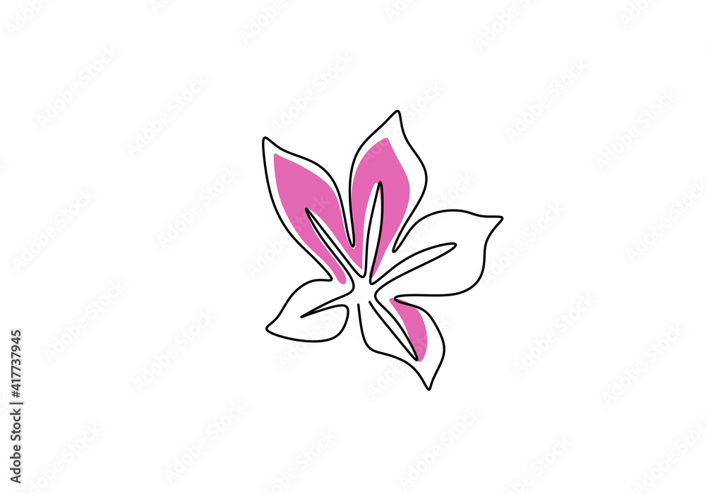 Azalea flowers continuous line drawing. Blossoming flower with pink ...