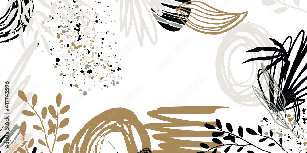 Trendy bohemian abstract square art templates with floral and geometric ...