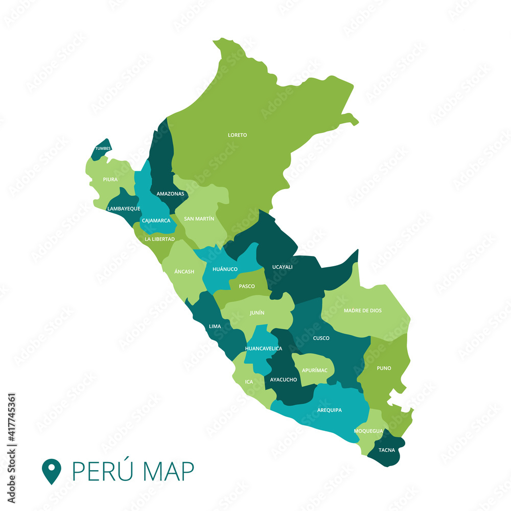 MAP OF PERU WITH NAMES OF PROVINCES Stock Vector | Adobe Stock