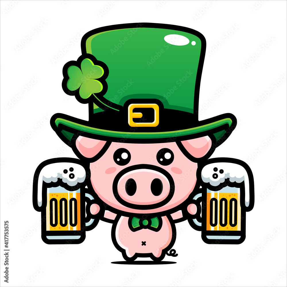 cartoon cute pig animal vector design wearing st patrick costume ...