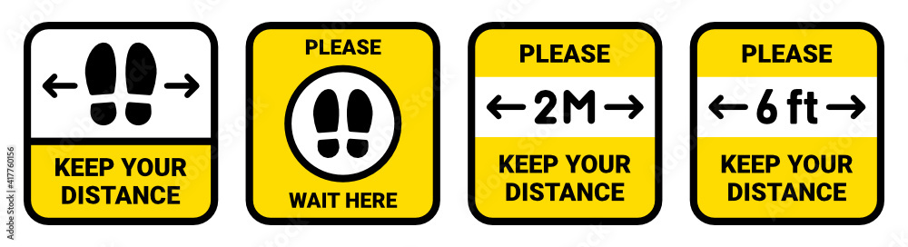 Social Distancing vector set - Keep your distance of 2 meters and 6 ...