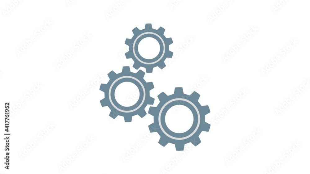 Three gear rotating animation with 2d concept and white background ...