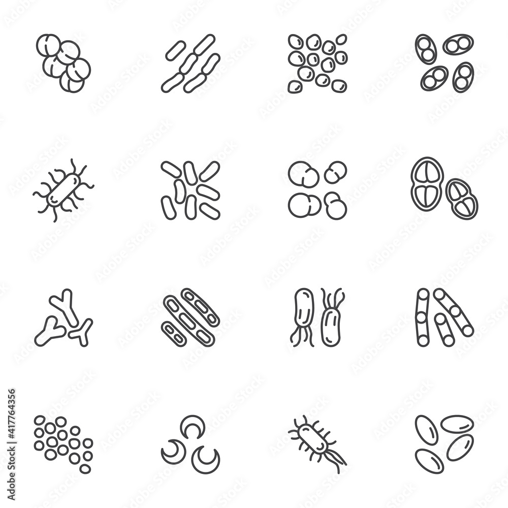 Bacteria and germs line icons set, microbes and viruses outline vector ...